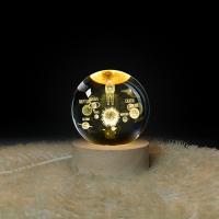 China Crystal Ball Night Light 6CM USB LED 3D Art Glass Lamp Colorful Rubber Wood Base for sale