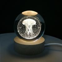 China Wooden Crystal Ball USB LED Night Light 6cm Warm Light Home Decor Gift for sale