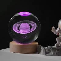 China OEM 6cm Crystal Ball Night Light USB Powered LED Wooden Base Home Decor for sale
