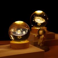 China Crystal Ball Night Light 6CM USB LED 3D Art Glass Lamp Colorful Rubber Wood Base for sale