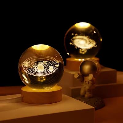 China Crystal Ball Night Light 6CM USB LED 3D Art Glass Lamp Colorful Rubber Wood Base for sale