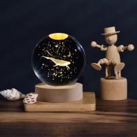 China Wooden USB Powered LED Light Crystal Ball Statue Crafts Stand Table Decorations for sale