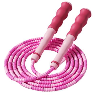 China Bamboo Beaded Skipping Rope 2600mm Adjustable Length Fitness Workout Rope for Kids Adults for sale