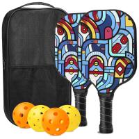China Carbon Fiber Fiberglass Pickleball Paddle Set 40x20cm PP Honeycomb Core UV Printed for sale