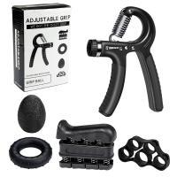 China Black 5 Piece Hand Grip Exercise Set Adjustable Hand Gripper Finger Trainer Grip Ring Stress Relief Ball Forearm Strength for sale