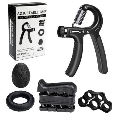 China Black 5 Piece Hand Grip Exercise Set Adjustable Hand Gripper Finger Trainer Grip Ring Stress Relief Ball Forearm Strength for sale