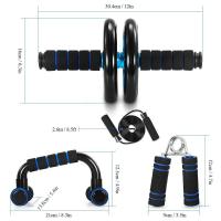 China Home Gym Equipment Set Ab Roller Push Up Bars Resistance Bands Jump Rope Mat 1.3kg for sale