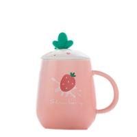 China 460ml Volume Cute Cartoon Design Ceramic Mug With Lid And Spoon Girls' Tableware for sale