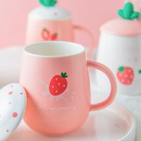 China 460ml Volume Cute Cartoon Design Ceramic Mug With Lid And Spoon Girls' Tableware for sale