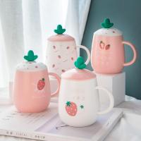 China 460ml Volume Cute Cartoon Design Ceramic Mug With Lid And Spoon Girls' Tableware for sale