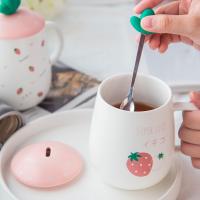 China 460ml Volume Cute Cartoon Design Ceramic Mug With Lid And Spoon Girls' Tableware for sale