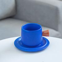 China 320ml Volume Porcelain Tea Mug Ceramic Coffee Cup And Saucer Set Klein Blue Cups for sale