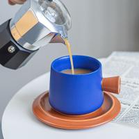 China 320ml Volume Porcelain Tea Mug Ceramic Coffee Cup And Saucer Set Klein Blue Cups for sale