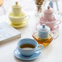China Drinkware Type Coffee Tea Sets Europe Design Style Clear Glass Teapot Set with Infuser for sale