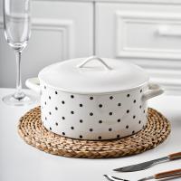 China Double Handle Ceramic Tureen Serving Bowl for Salad and Soup at Home for sale