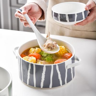 China Business Gifts Modern Customized Ceramic Ramen Bowl Set With Handles Blue And Green for sale