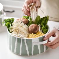 China Business Gifts Modern Customized Ceramic Ramen Bowl Set With Handles Blue And Green for sale