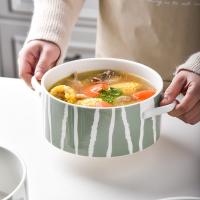 China Business Gifts Modern Customized Ceramic Ramen Bowl Set With Handles Blue And Green for sale