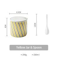 China Convenient Diamond Pattern Ceramic Spice Container With Spoon And Lid Multifunctional for sale