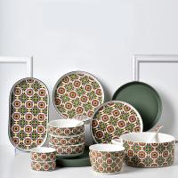 China Kitchen Tabletop Ceramic Plates Set Bohemian Style Print Dinner Plate Dessert Plate for sale