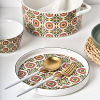 China Kitchen Tabletop Ceramic Plates Set Bohemian Style Print Dinner Plate Dessert Plate for sale