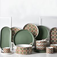 China Kitchen Tabletop Ceramic Plates Set Bohemian Style Print Dinner Plate Dessert Plate for sale