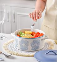 China Sustainable Floral Green Ceramic Pan Soup Bowl Set with Glass Cover and Pot Cover Type for sale