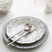 China Business Gifts Retro Ceramic Bowl Plate Set French Dinner Plate Embossed Dinnerware Set for sale