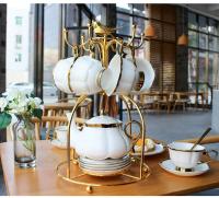 China Luxury Tea Set Gold Ceramic Tea Pot and Tea Cup Set for Afternoon Coffee for sale