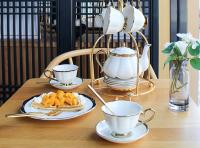 China Luxury Tea Set Gold Ceramic Tea Pot and Tea Cup Set for Afternoon Coffee for sale
