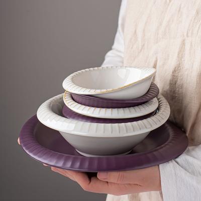 China Nordic Porcelain Tableware Glaze Matte Purple Ceramic Dinner Plate Set Dinnerware for sale