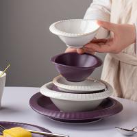 China Nordic Porcelain Tableware Glaze Matte Purple Ceramic Dinner Plate Set Dinnerware for sale