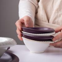 China Nordic Porcelain Tableware Glaze Matte Purple Ceramic Dinner Plate Set Dinnerware for sale
