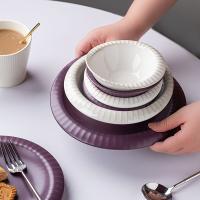 China Nordic Porcelain Tableware Glaze Matte Purple Ceramic Dinner Plate Set Dinnerware for sale