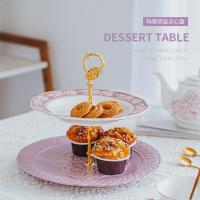 China Modern Style Custom 2 Tier Ceramic Wedding Dessert Fruit Snack Cupcake Cake Stand For Tea Party Serving Platter for sale