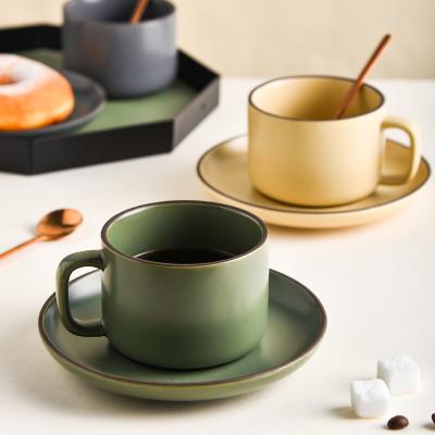 China Nordic Design Style Handmade Ceramic Coffee Mug And Saucer Set For Sustainable Office for sale