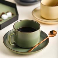 China Nordic Design Style Handmade Ceramic Coffee Mug And Saucer Set For Sustainable Office for sale