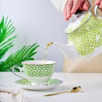 China Ceramic Teapot Set Japanese Style Porcelain Tea Pot With Cup Saucer Metal Holder Stand for sale