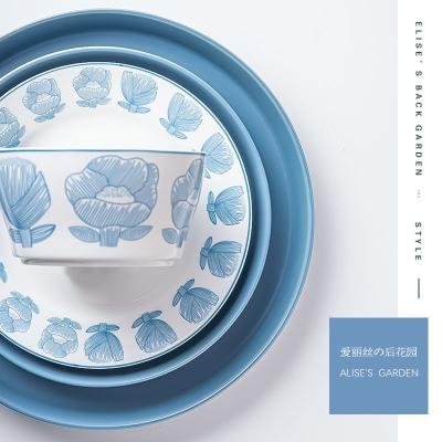 China White Blue Bowls Charger Steak Plates Dish Tableware Porcelain Dinner Sets For 10 Users for sale