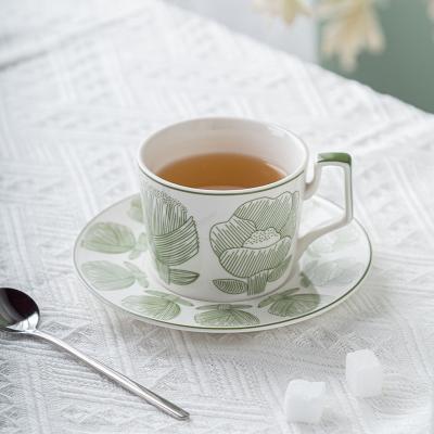 China Sustainable Nordic Style Printed Flower Ceramic Coffee Cup And Saucer 200ml Volume for sale