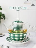 China Convenient One Person Porcelain Tea Infuser Mug With Glass And Stackable Teapot for sale