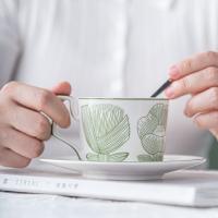 China Sustainable Nordic Style Printed Flower Ceramic Coffee Cup And Saucer 200ml Volume for sale