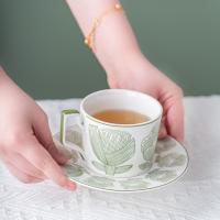 China Sustainable Nordic Style Printed Flower Ceramic Coffee Cup And Saucer 200ml Volume for sale