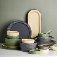 China Japanese Style Ceramic Bowl Set Retro Glaze Stoneware Dinnerware For Kitchen Tabletop for sale