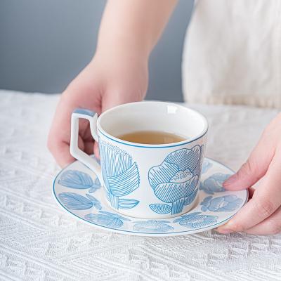 China Garden Party Ceramic Tea Cup Set With Hand Painted Art And Saucer In Nordic Style for sale