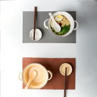 China 25oz Ceramic Baking Pan Porcelain Noodles Bowl Set With Handles And Grips Camping Occasion for sale