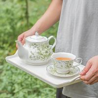 China Porcelain Tea Set For Ramadan Gift Sustainable Tea Cup Teapot Saucers And Plates Gold rimmed cups for sale