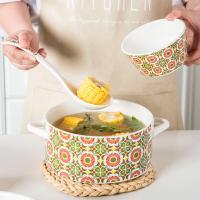 China Porcelain Bohemia Double Grips Noodle Salad Bowl With Licharmserware Soup Noodle Bowl Set Ceramic Soup Pot Customized CL for sale