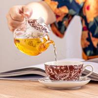 China Flower Design Stackable Glass Teapot Cup And Saucer Infuser Set For Mother'S Day for sale