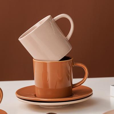 China Customized 250ml Brown Luxury European Porcelain Coffee Cup For Occasion Business Gifts for sale